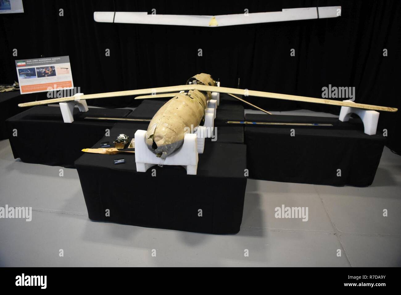 Remains of a Shahed-123 unmanned aerial vehicle are seen at the Iranian ...