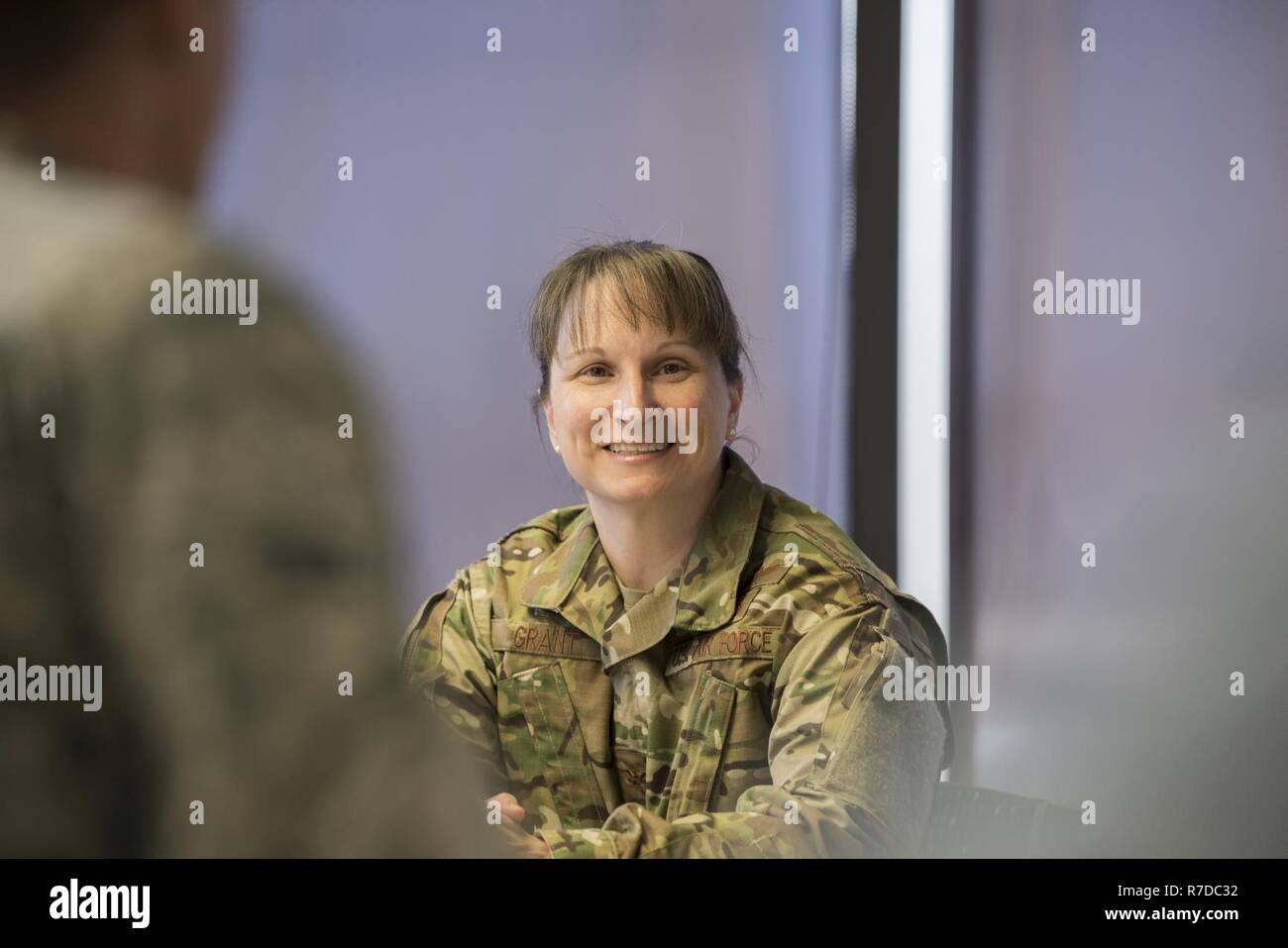 Col. Jennifer Grant, 50th Space Wing commander, answers an Airman’s ...
