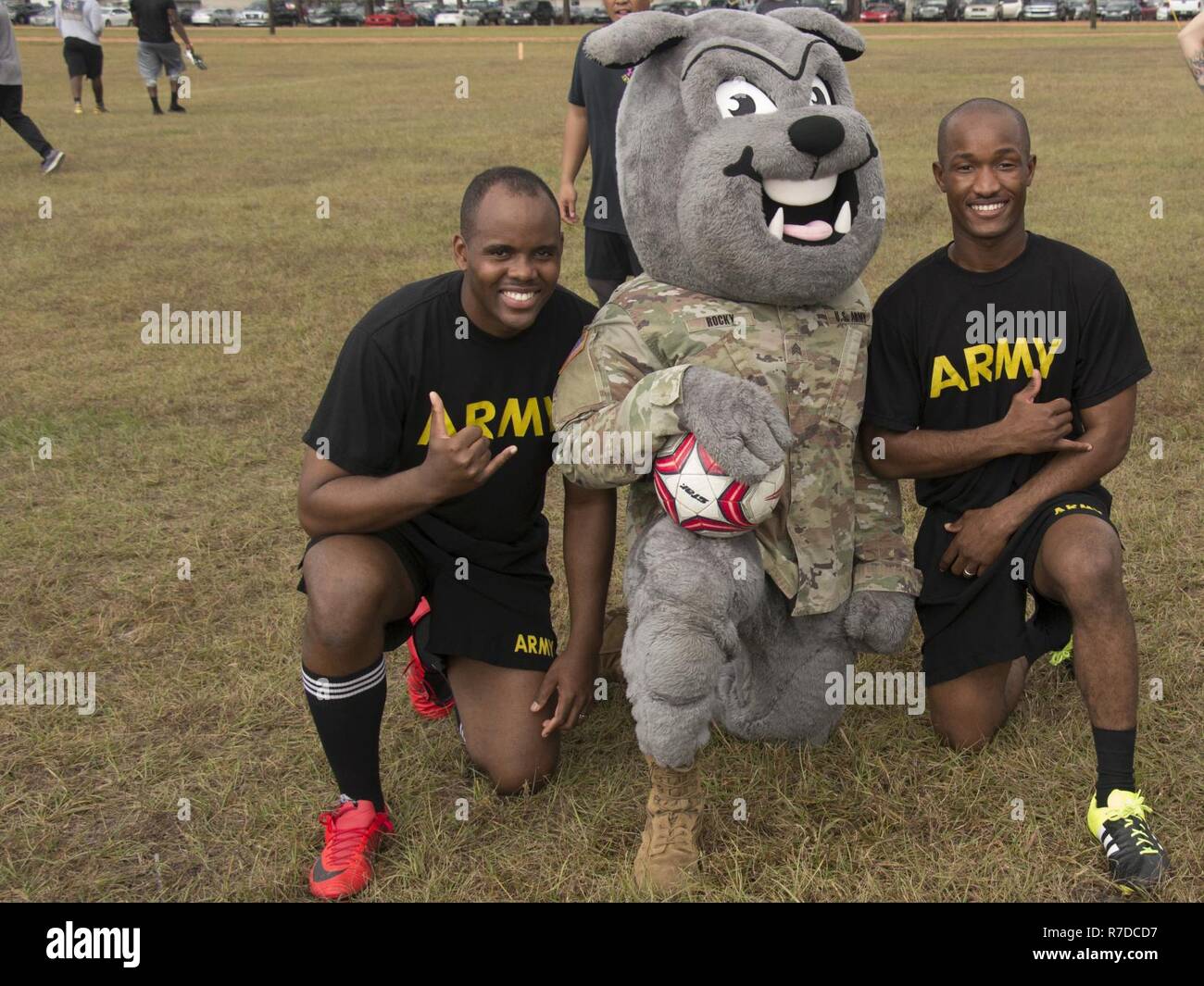 Rocky the Bulldog, the mascot of 3rd Infantry Division, poses for a ...