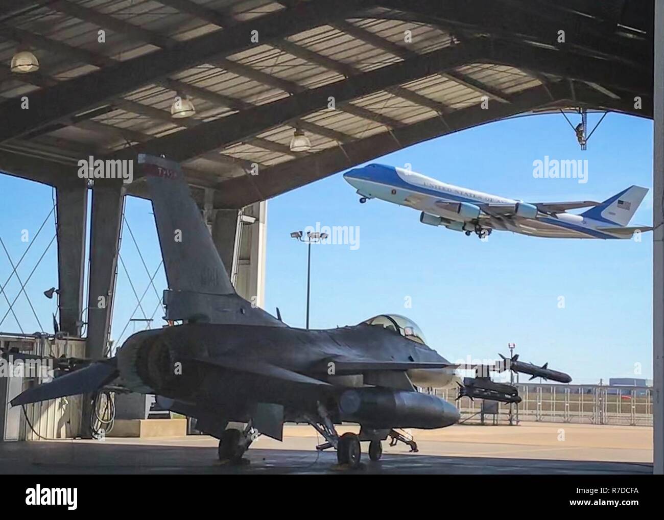 A Tulsa Air National Guard alert jet stands ready during the departure ...