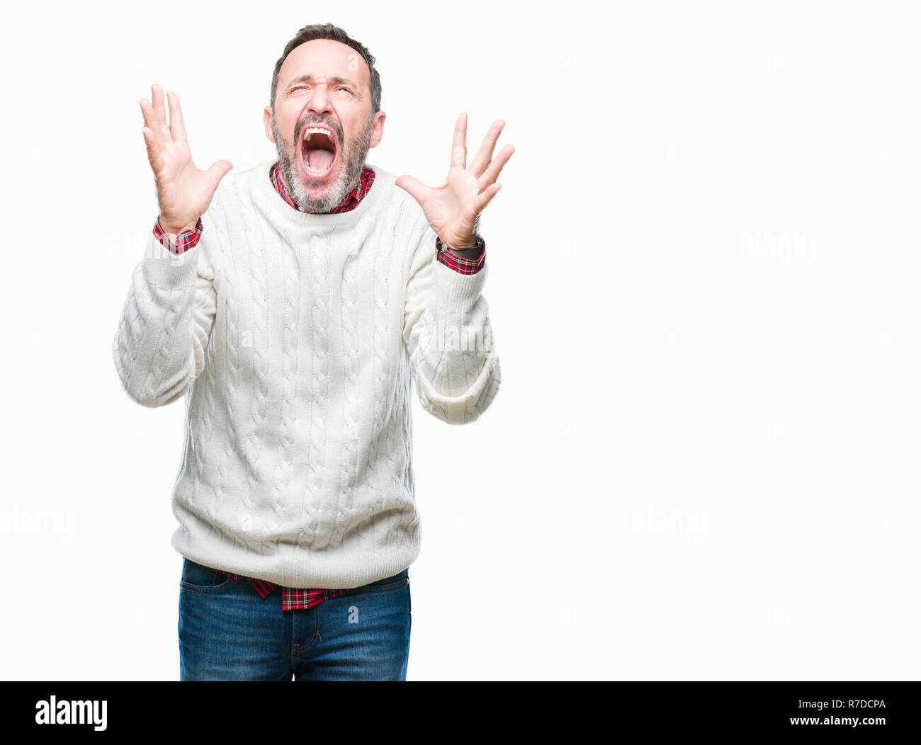 Middle age hoary senior man wearing winter sweater over isolated ...