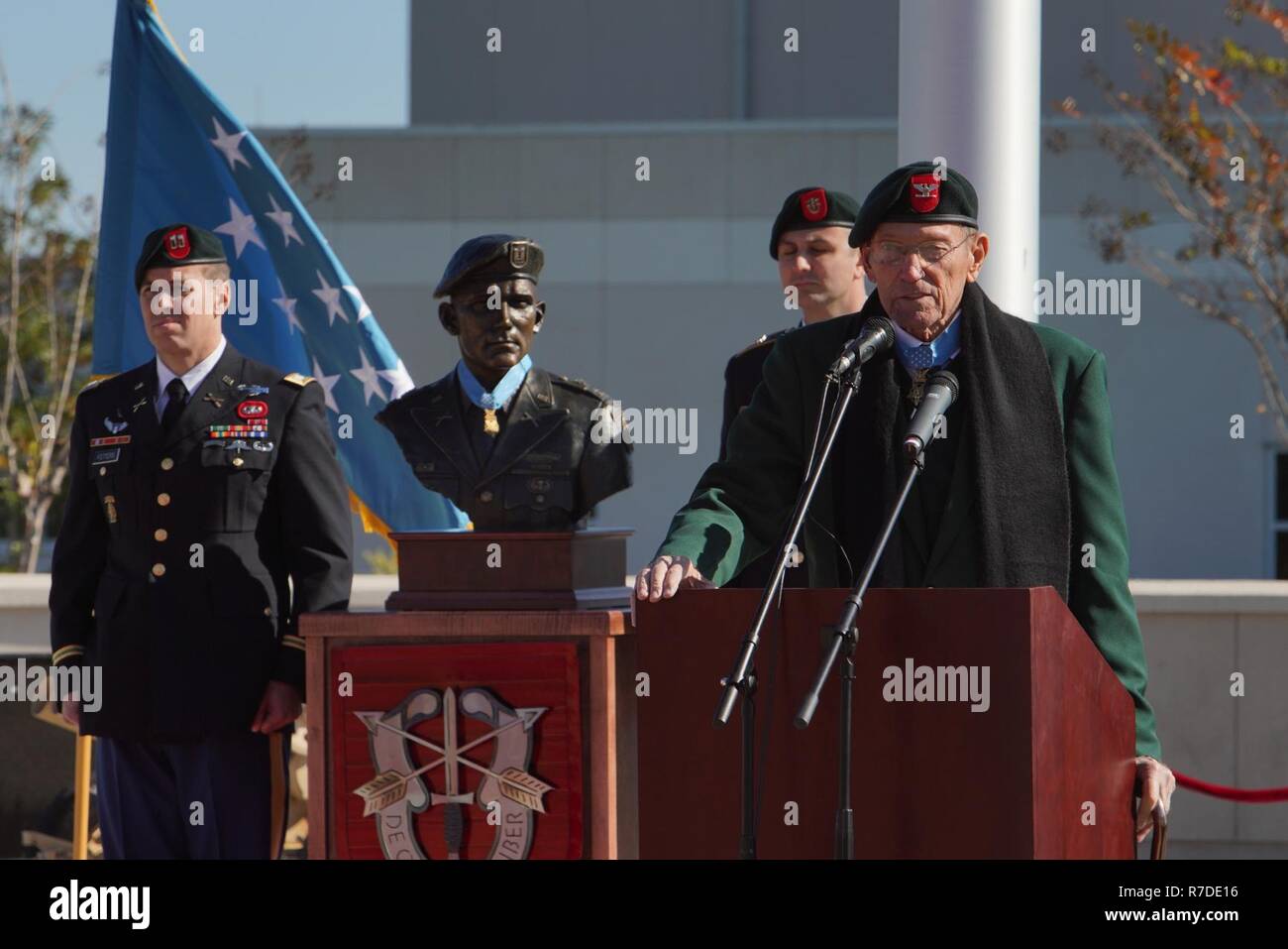 Retired Army Col. Roger H. C. Donlon (right) speaks at his Medal of ...