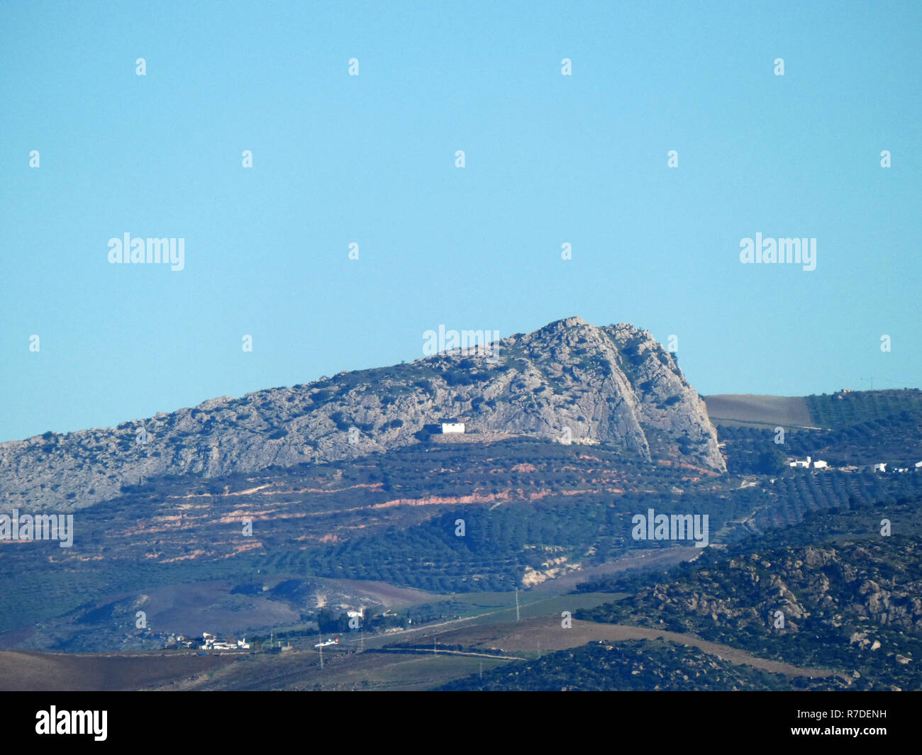 Rocky outcrop viewed across valley in Andalusian countryside Stock ...