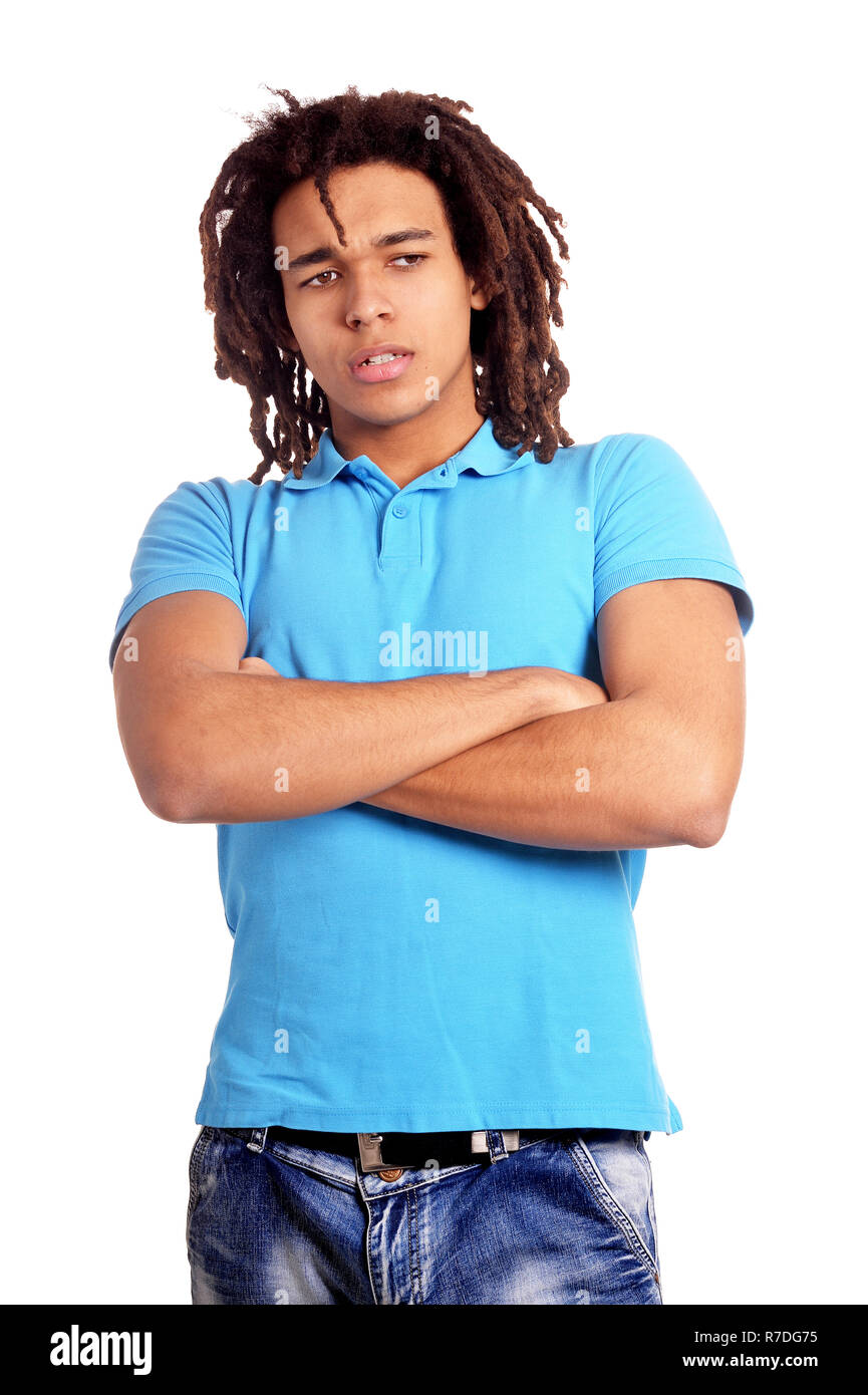 handsome young man posing against white background Stock Photo - Alamy