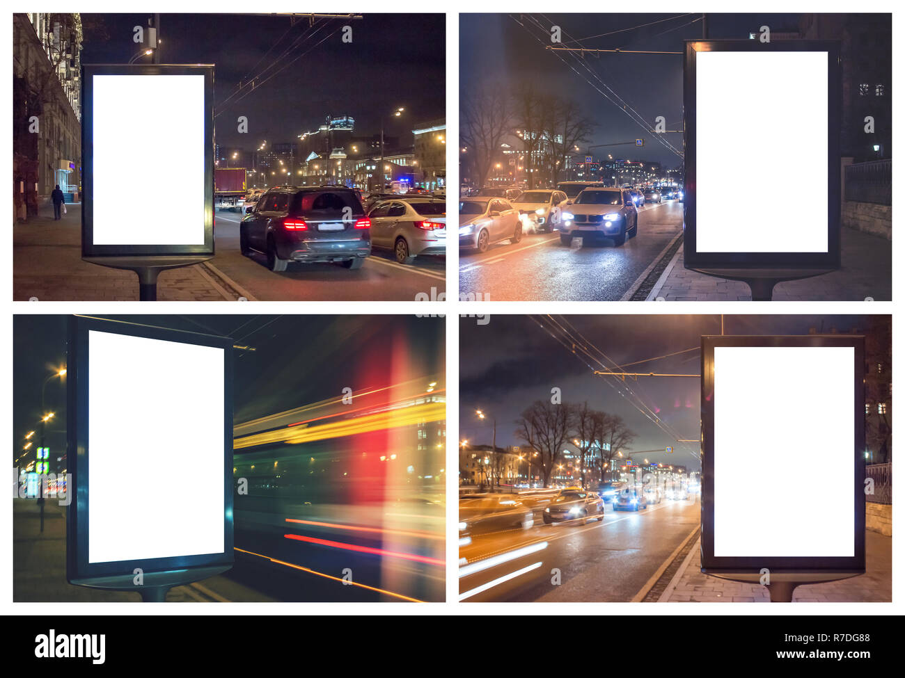 Set of blank lightbox at night with car lights in motion blur Stock ...