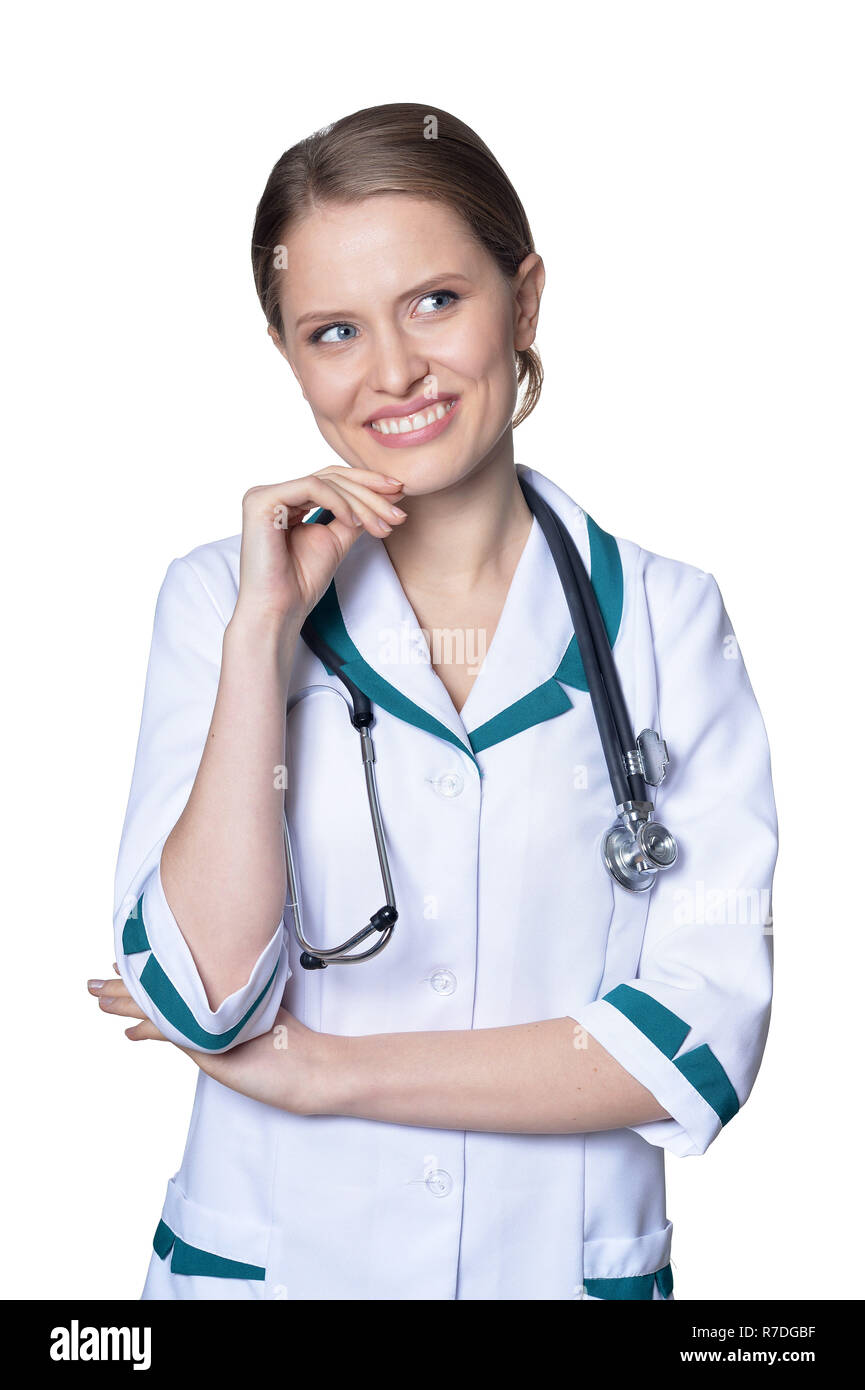 Portrait of female doctor posing on white Stock Photo - Alamy