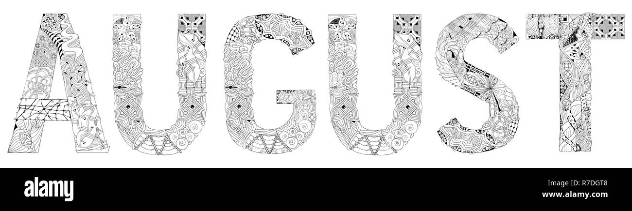 Word AUGUST for coloring. Vector decorative zentangle object Stock ...