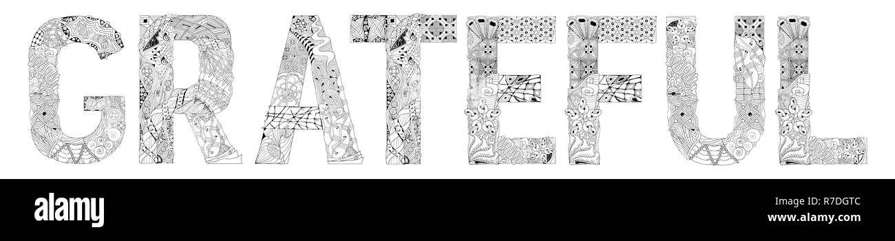 Word GRATEFUL for coloring. Vector decorative zentangle object Stock ...