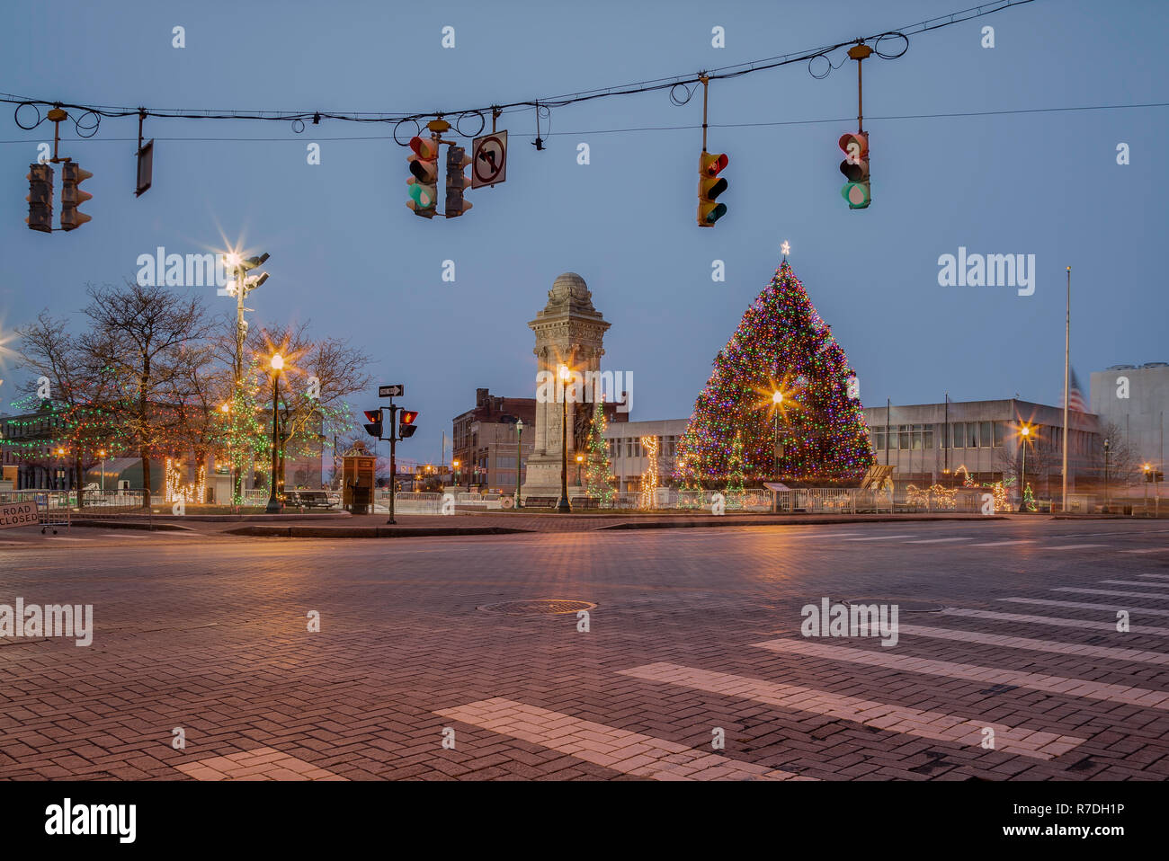 A Night View of Clinton Square with Christmas Tree Lit in Preparation ...