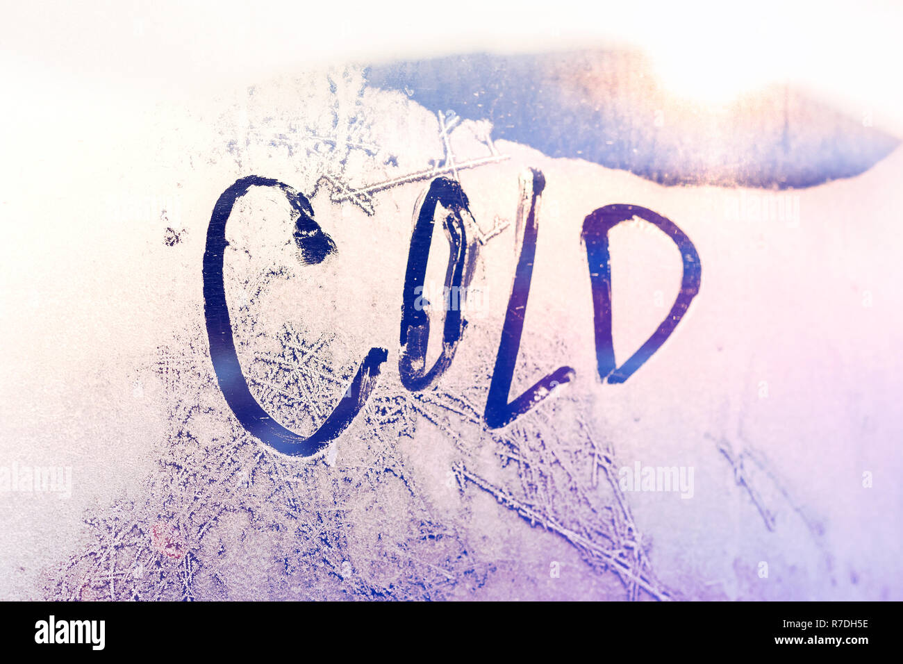 Word Cold on the frozen window glass Stock Photo - Alamy