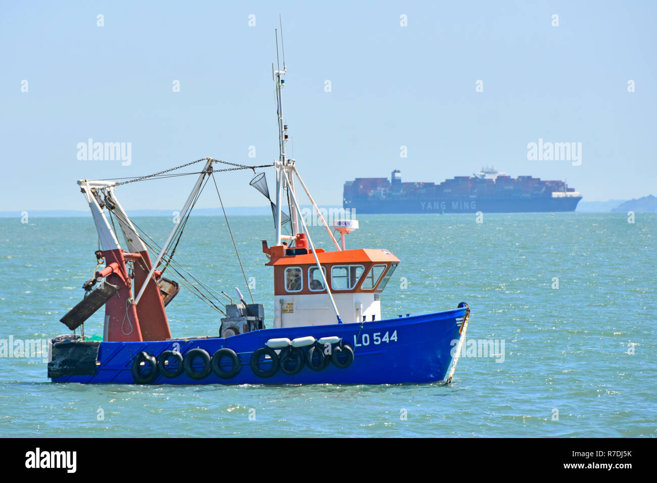River Thames commercial fishing trawler LO544 moored close to Southend ...