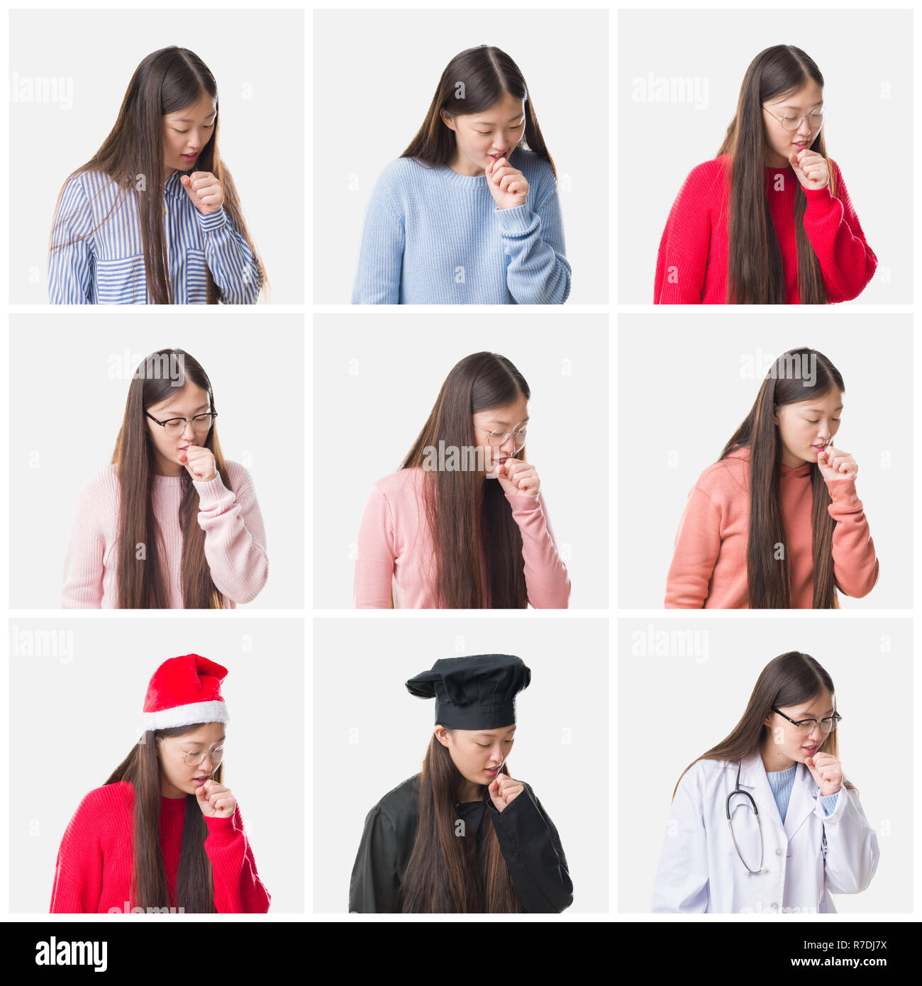 Collage of young doctor, chef asian woman isolated background feeling ...