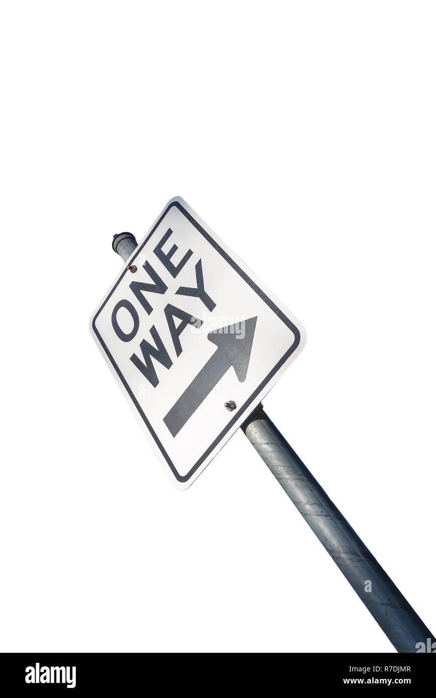 One way road sign isolated on white Stock Photo - Alamy