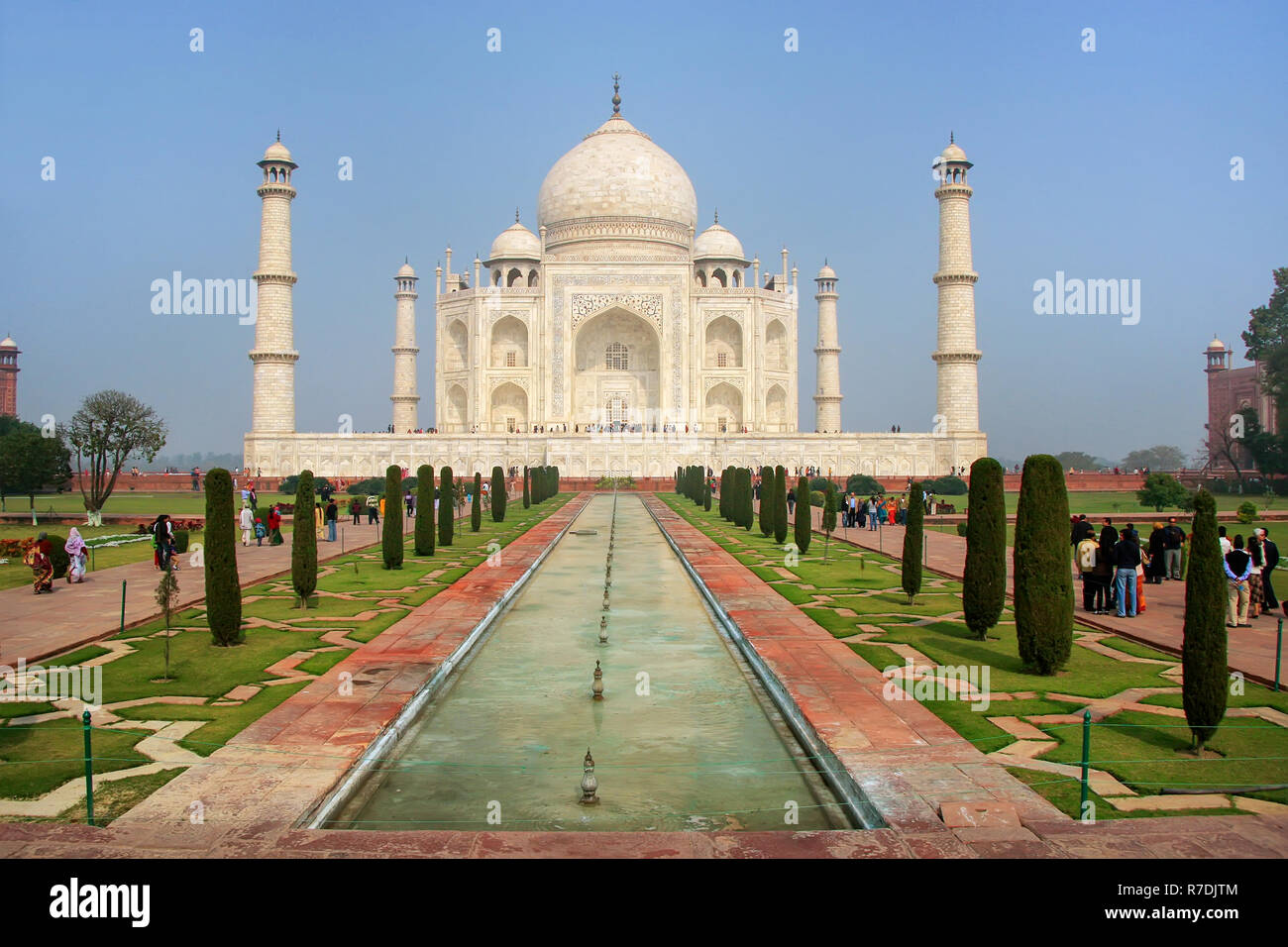 Taj Mahal with reflecting pool in Agra, Uttar Pradesh, India. It was ...