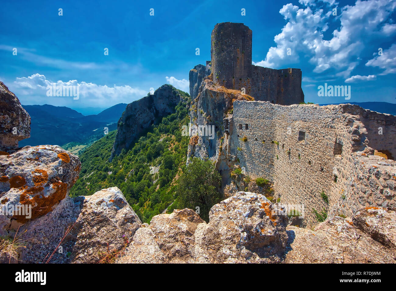 Chateau of Peyrepertuse, an ancient Cathar castle in France Stock Photo ...