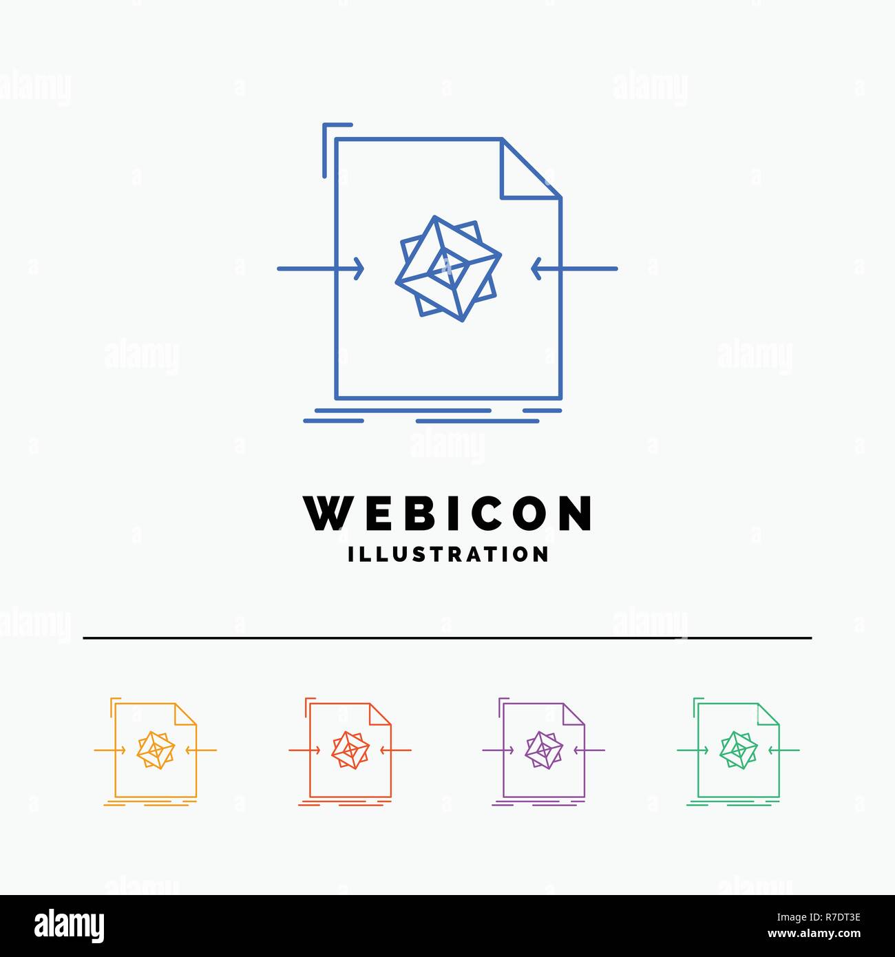 3d Document File Object Processing 5 Color Line Web Icon Template Isolated On White Vector