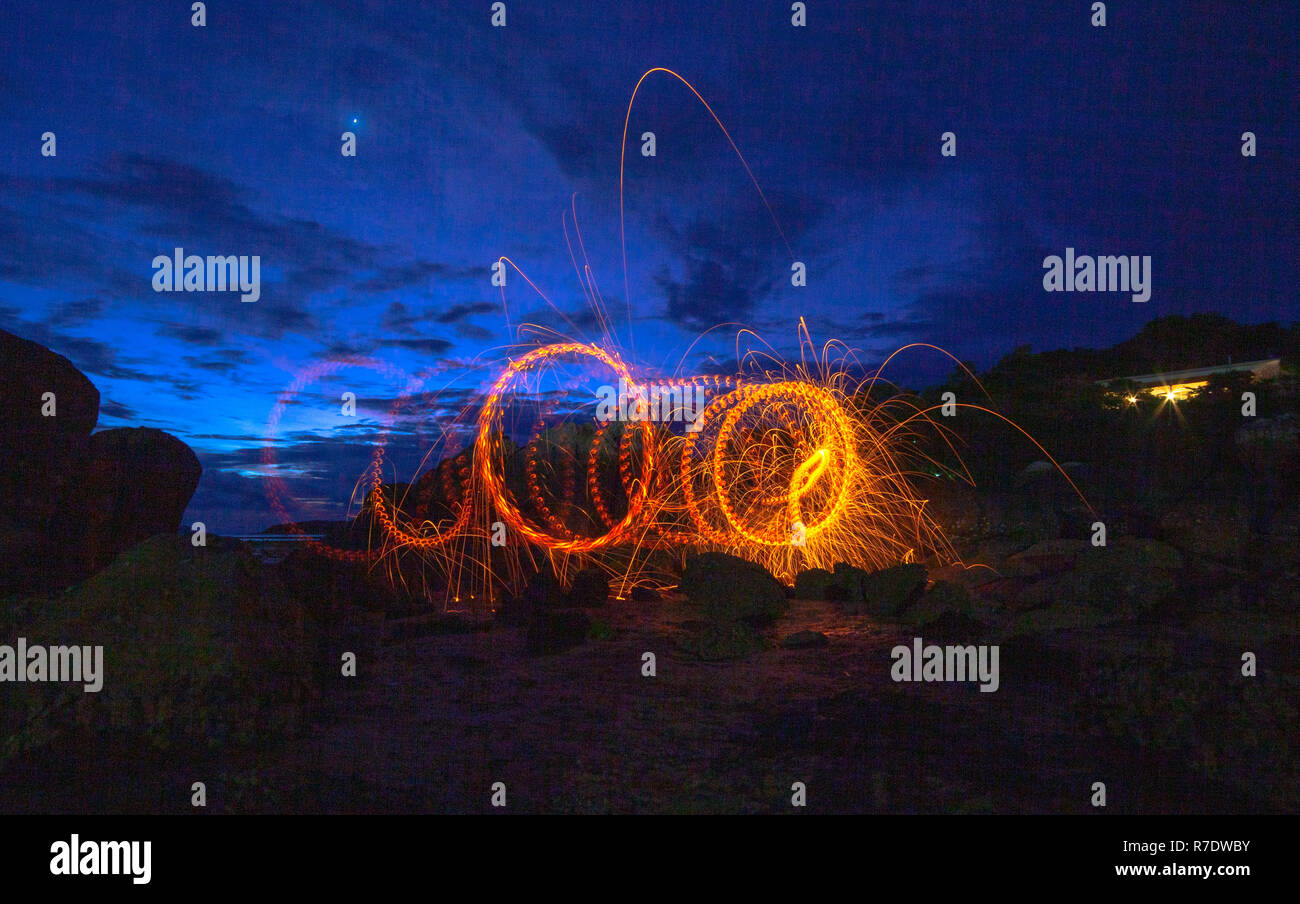 cool burning steel wool fire work photo experiments on the rock at ...