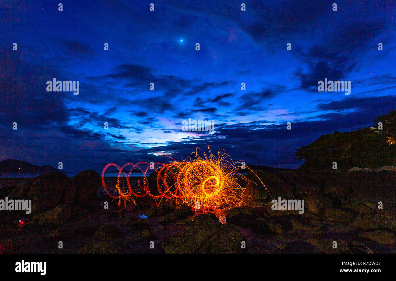 cool burning steel wool fire work photo experiments on the rock at ...