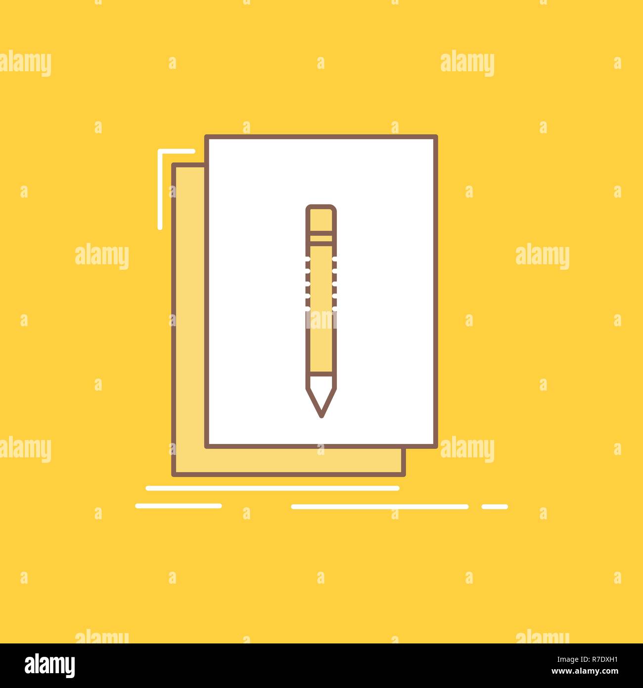 Code, edit, editor, language, program Flat Line Filled Icon. Beautiful Logo button over yellow ...