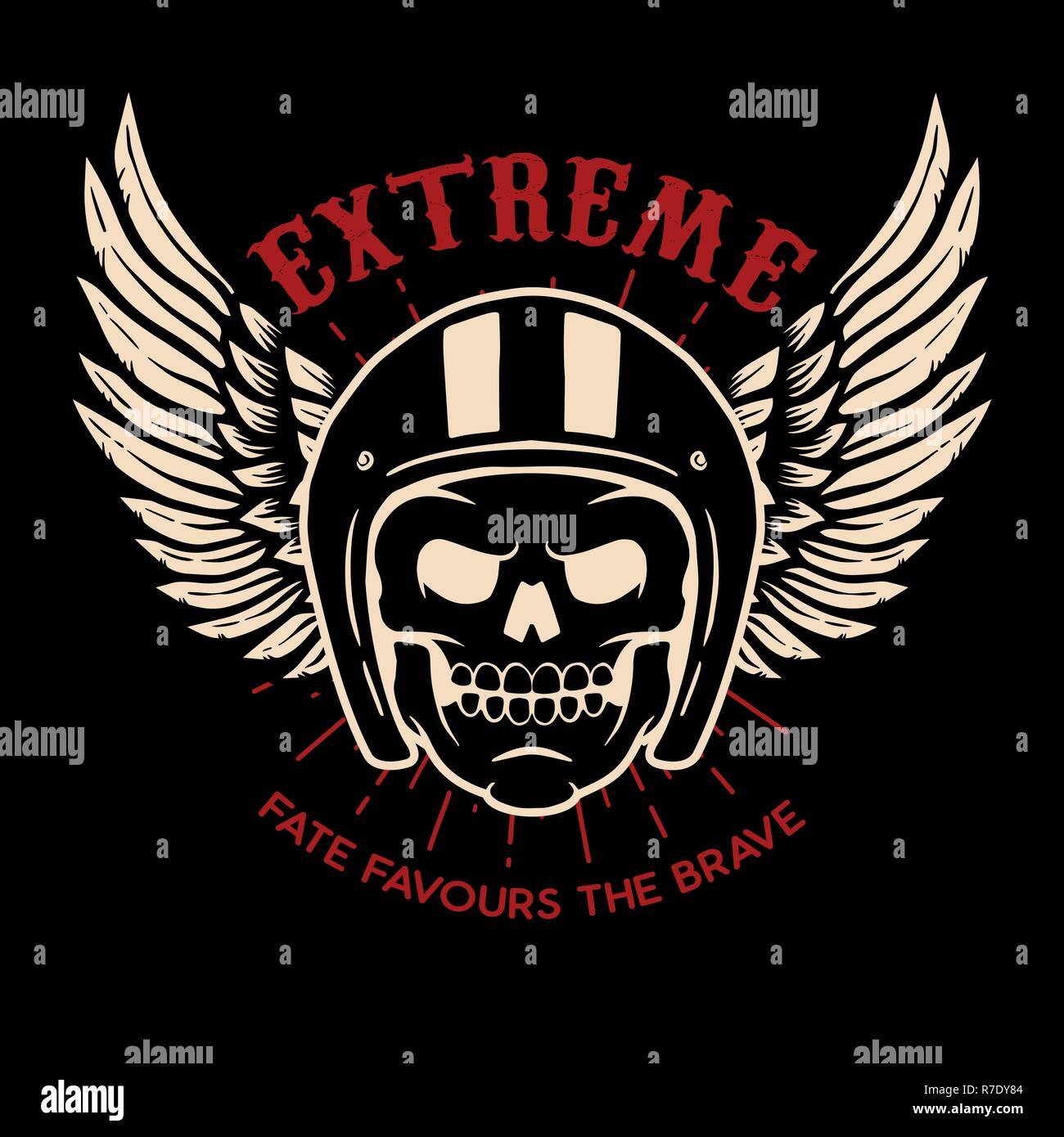 Extreme. Winged skull on black background. Design element for logo ...