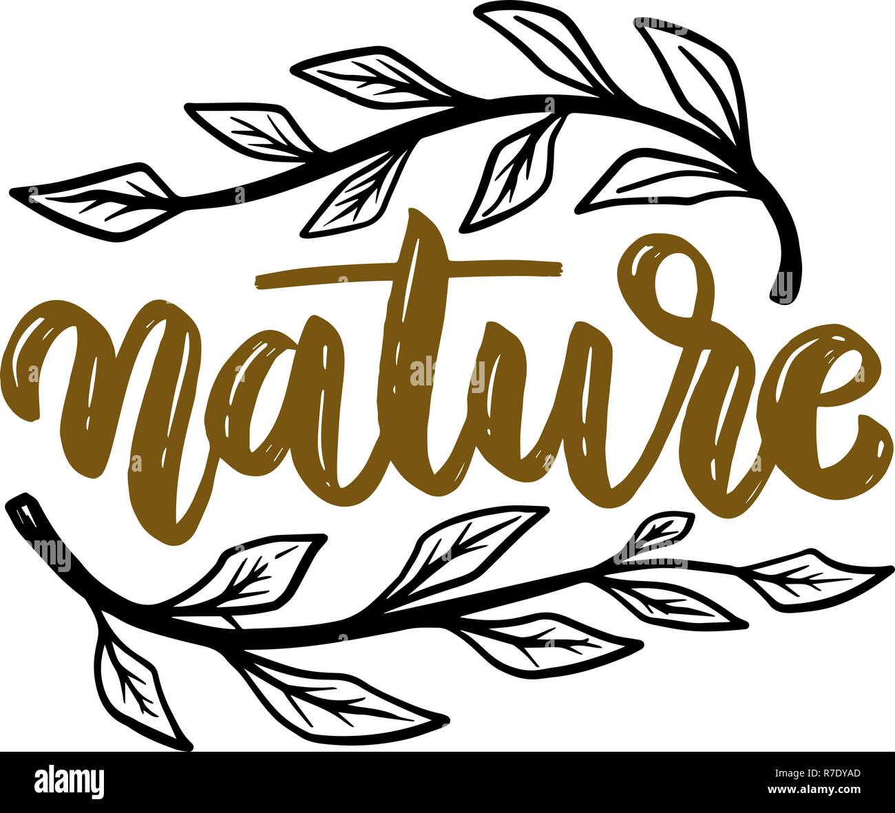 Nature. Lettering phrase on floral background. Design element for ...