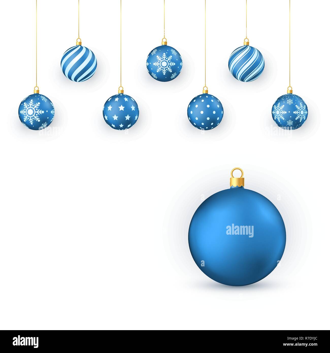 Blue Christmas balls Set. Holiday Decorative Elements. Xmas balls hang ...