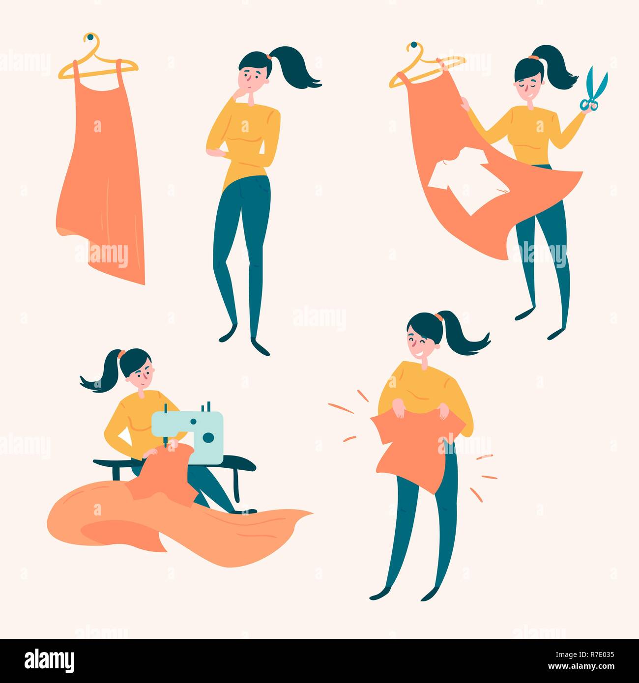 Cartoon girl sewing machine hi-res stock photography and images - Alamy