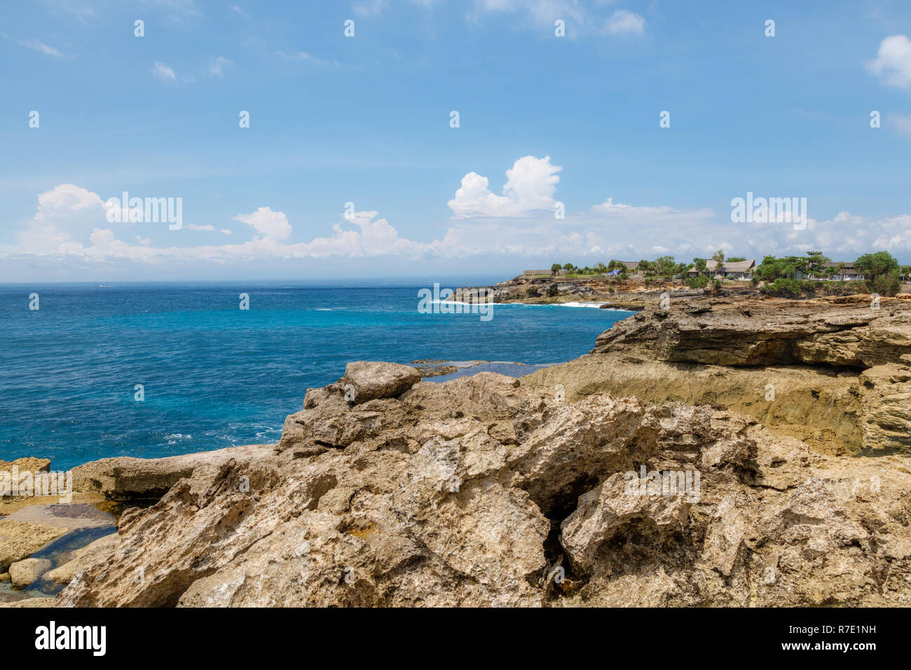 View from Sandy Bay beach at Sunset Point at Nusa Lembongan island ...