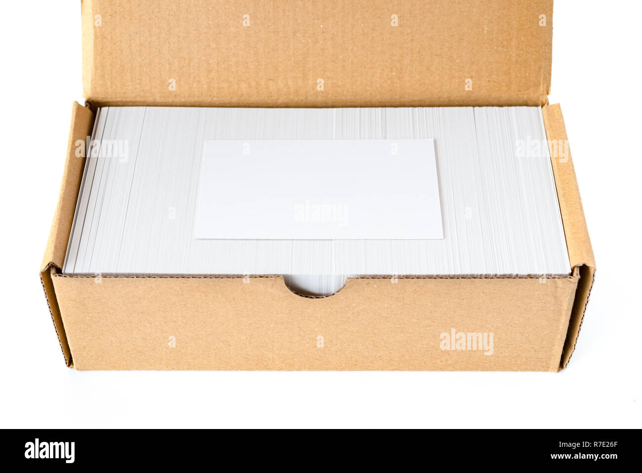 box of business cards with a blank one good for text and logo stands on ...