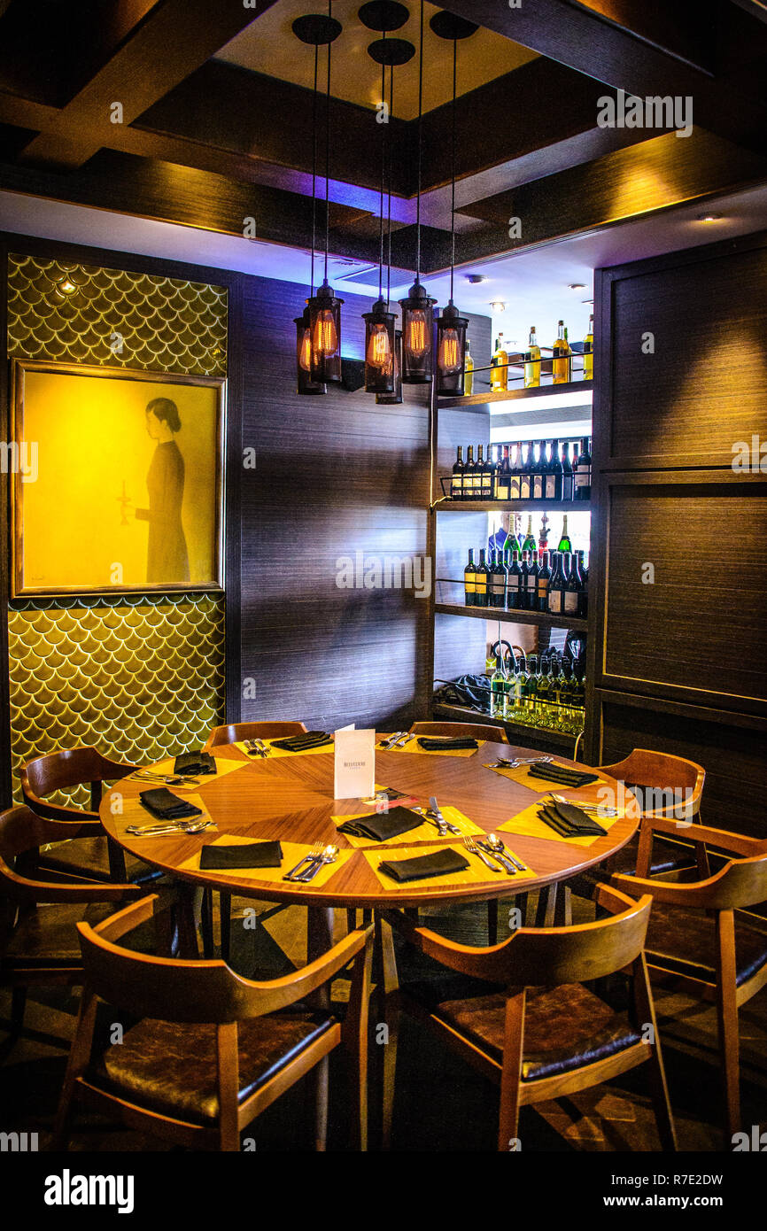beautiful restaurant interior with table setting and table ware Stock ...
