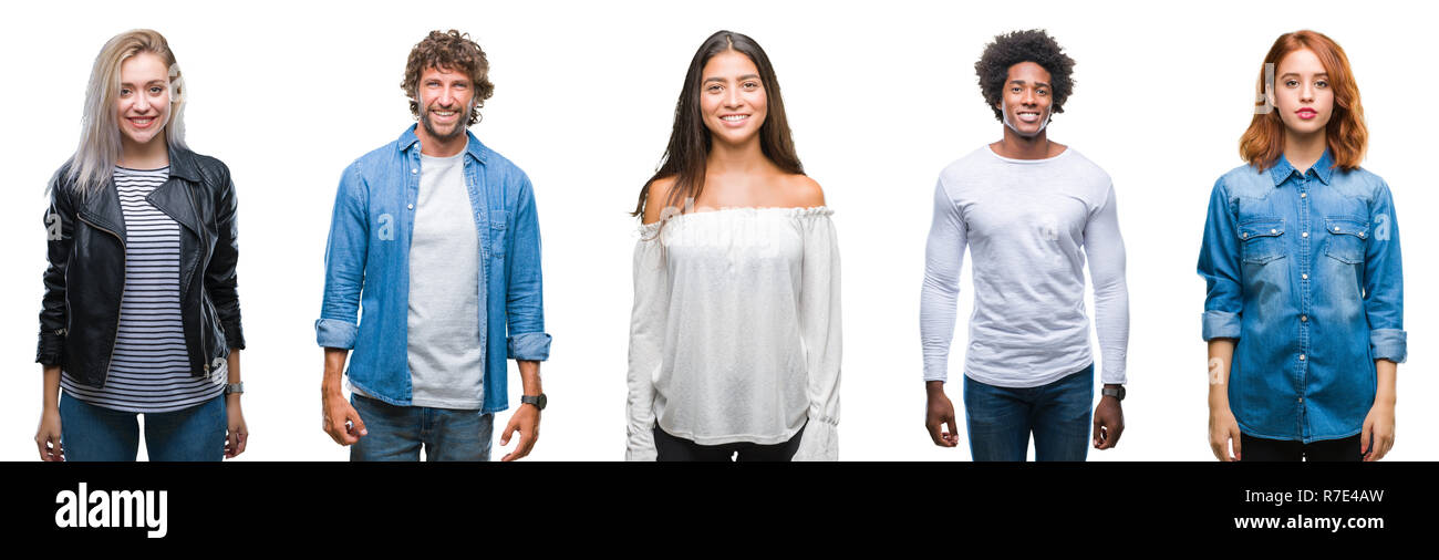 Collage of group of arab, indian, african american people over isolated ...