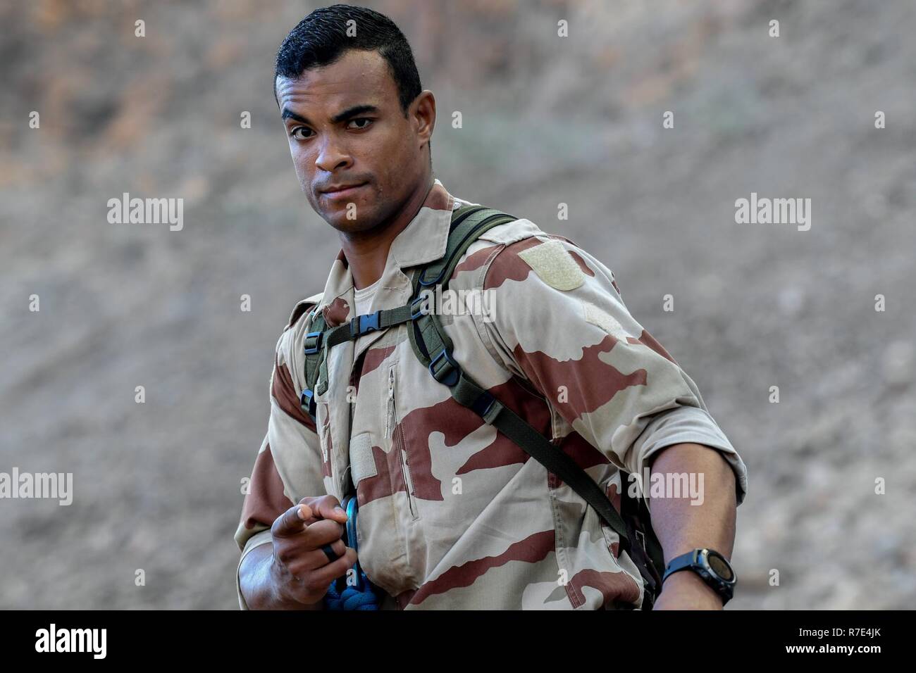 A French marine completes the mountain obstacle during the French ...