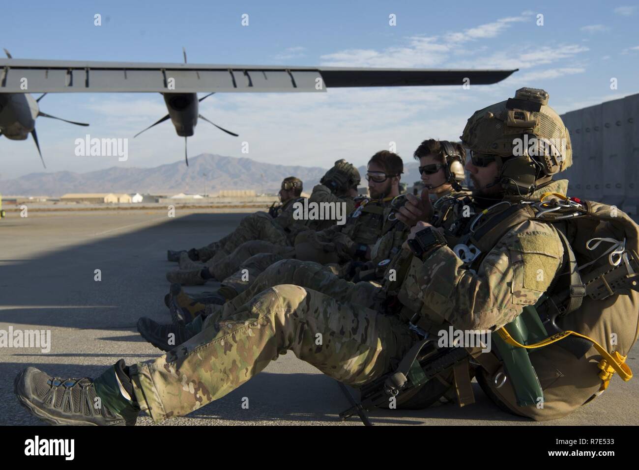 U.S. Air Force pararescue Airmen conduct parachute jump training Dec. 1 ...
