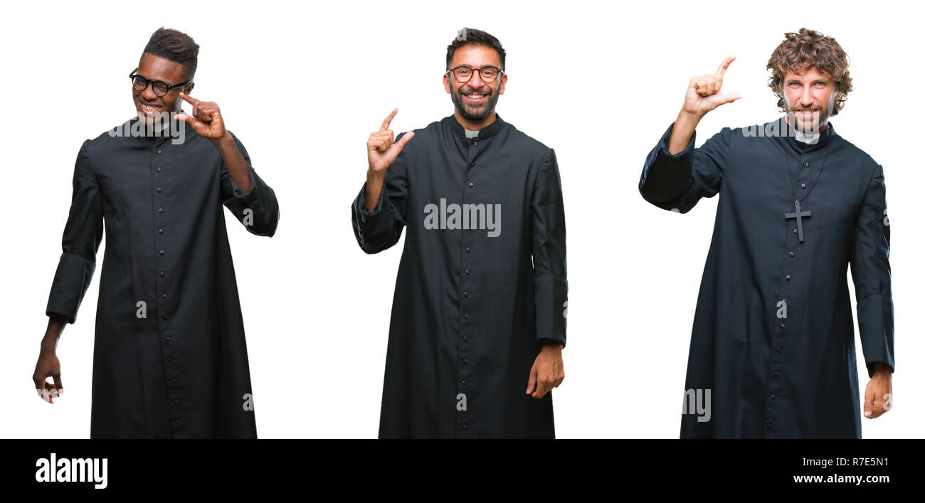 Collage of christian priest men over isolated background smiling and ...
