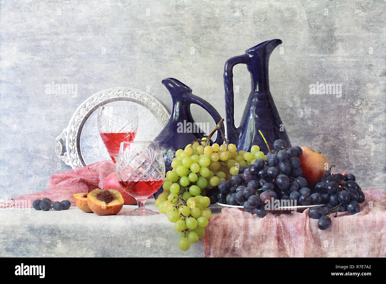 Still life with red wine and fruit Stock Photo - Alamy