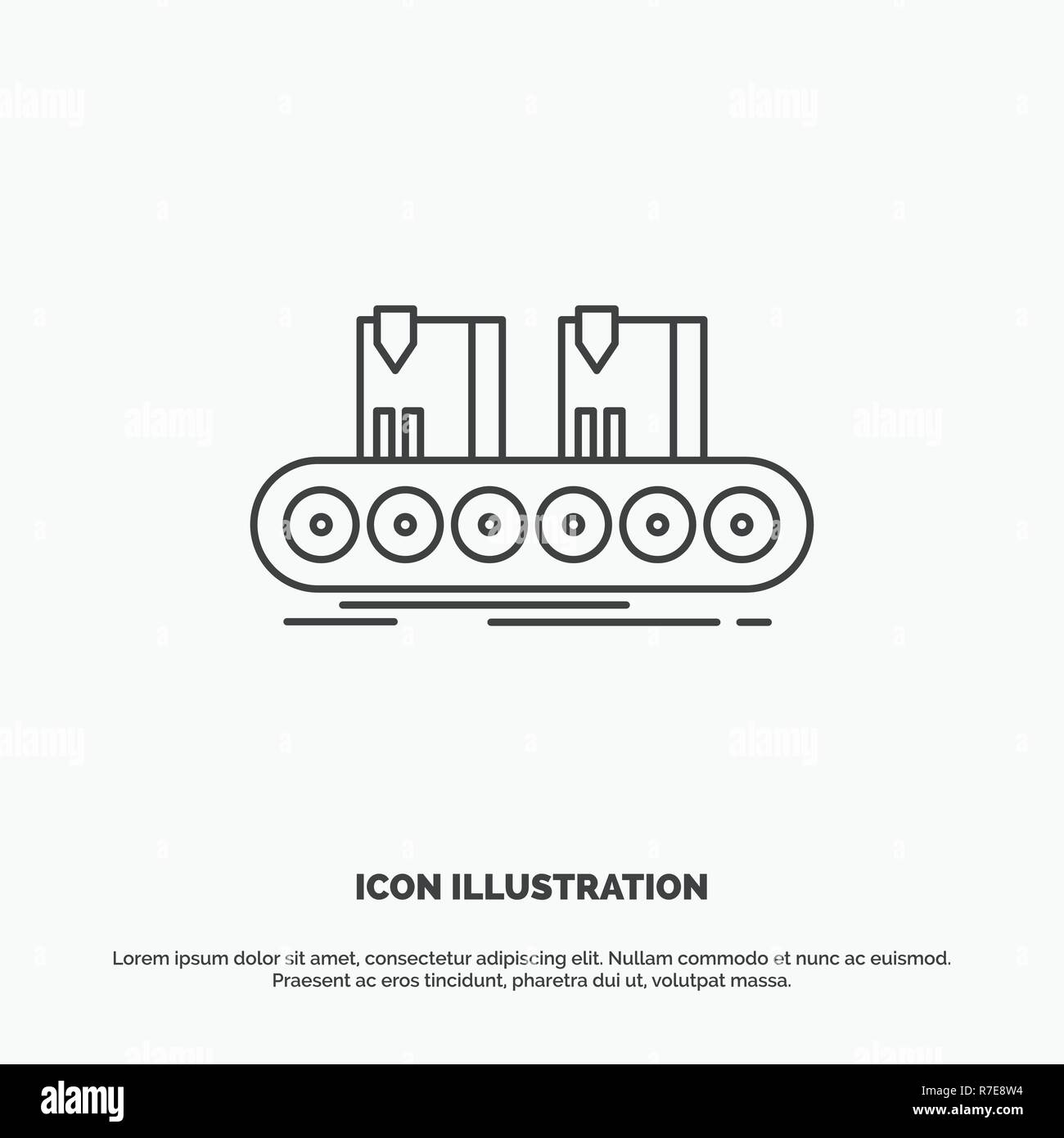 Belt, box, conveyor, factory, line Icon. Line vector gray symbol for UI ...