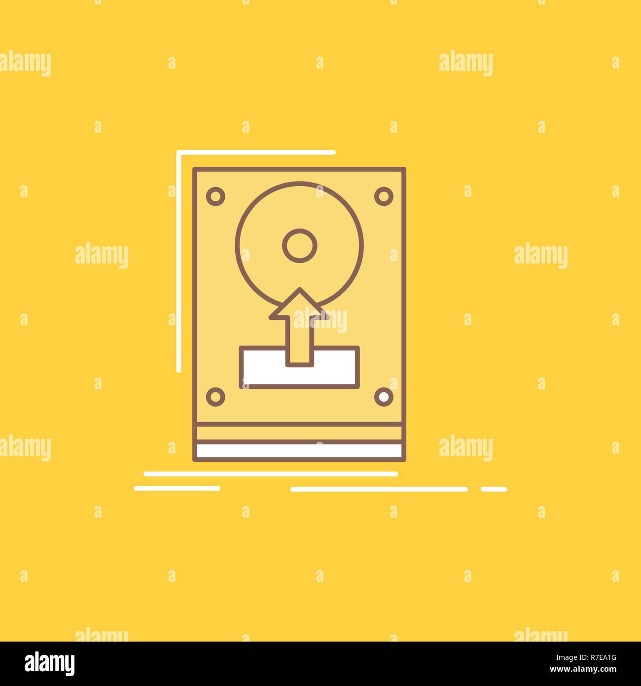 install, drive, hdd, save, upload Flat Line Filled Icon. Beautiful Logo button over yellow ...