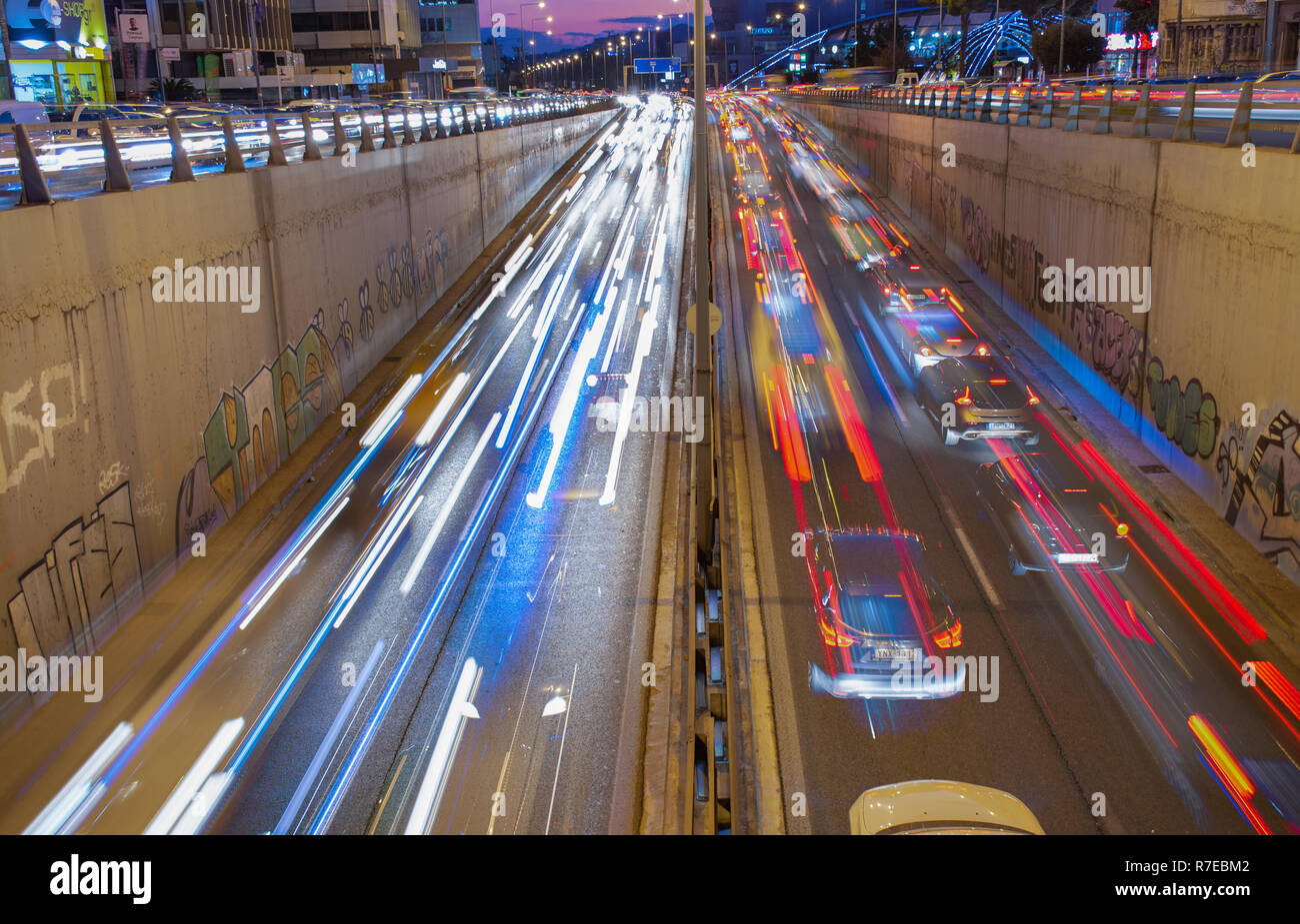 Long exposure of street traffic at night Stock Photo - Alamy
