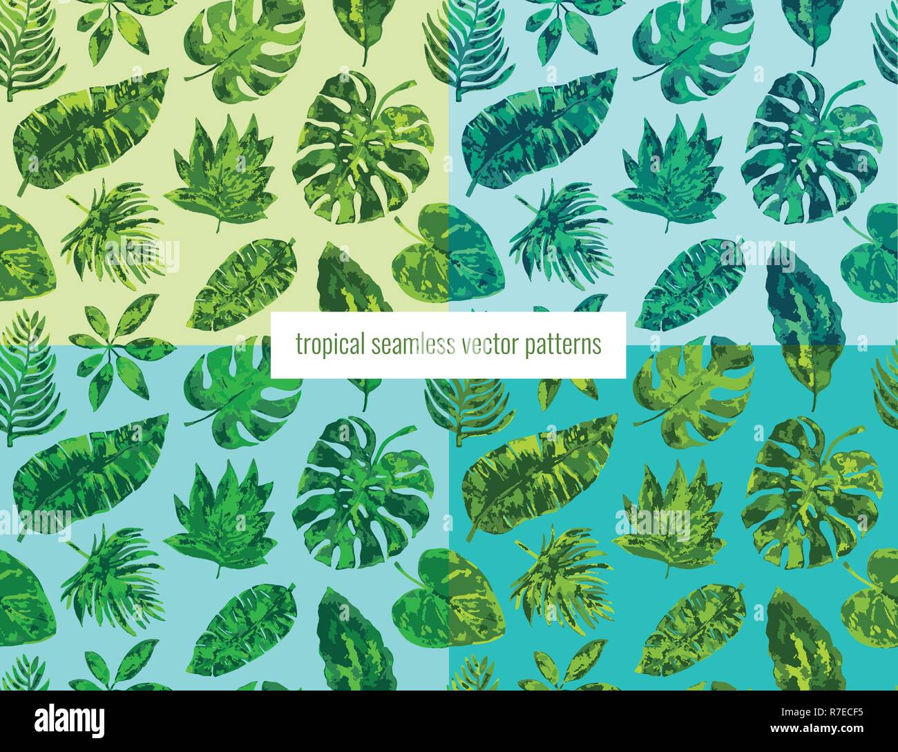Tropical patterns - 4 color variations of hand painted vector plant ...