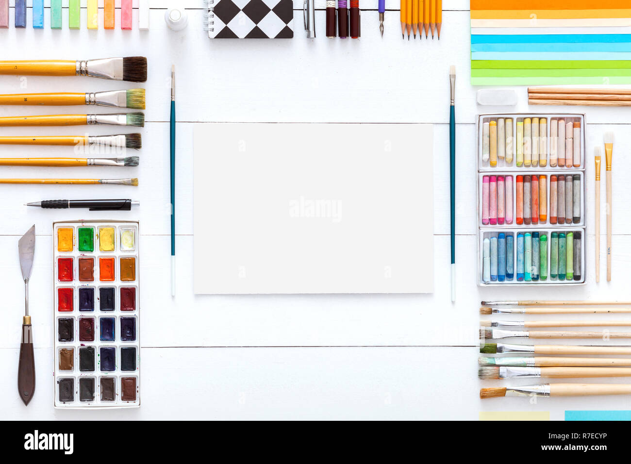 Creative learning concept, different supplies colorful accessories set ...