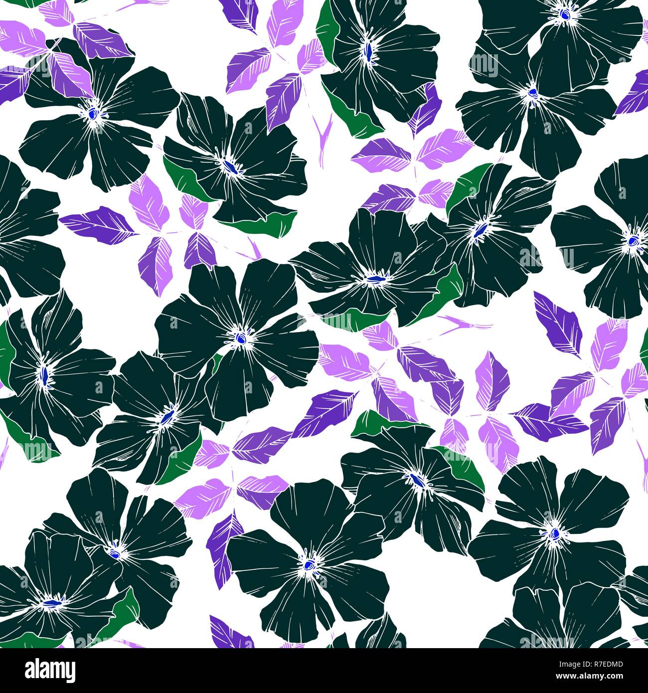 Vector Green rosa canina flower. Engraved ink art. Seamless background ...