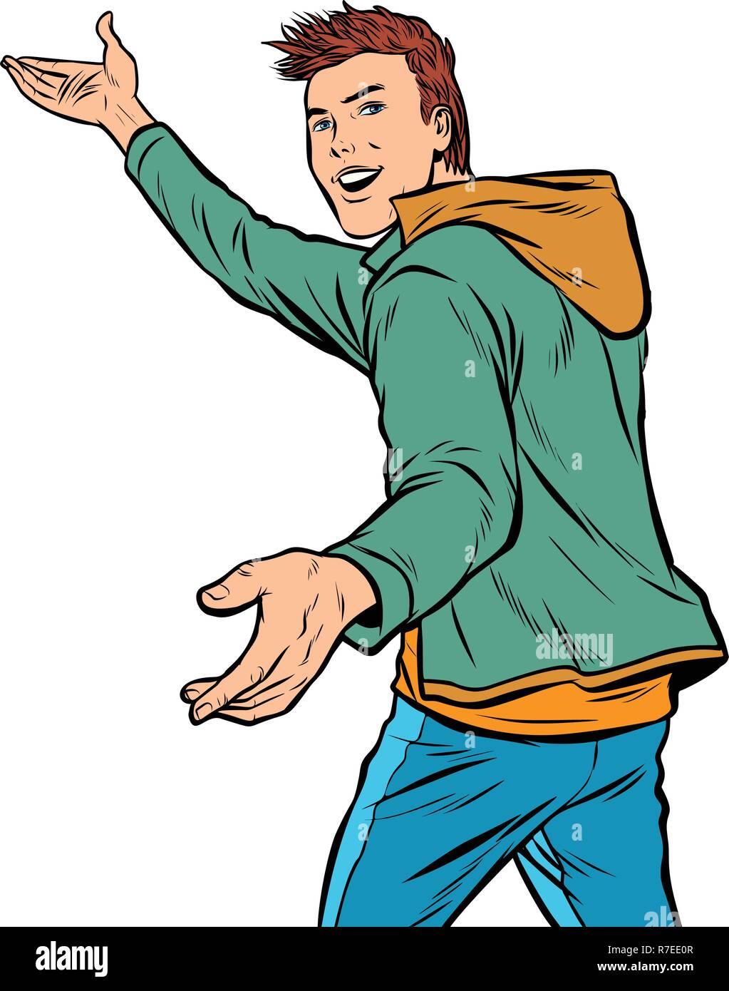 follow me. handsome young man. Pop art retro vector illustration kitsch ...