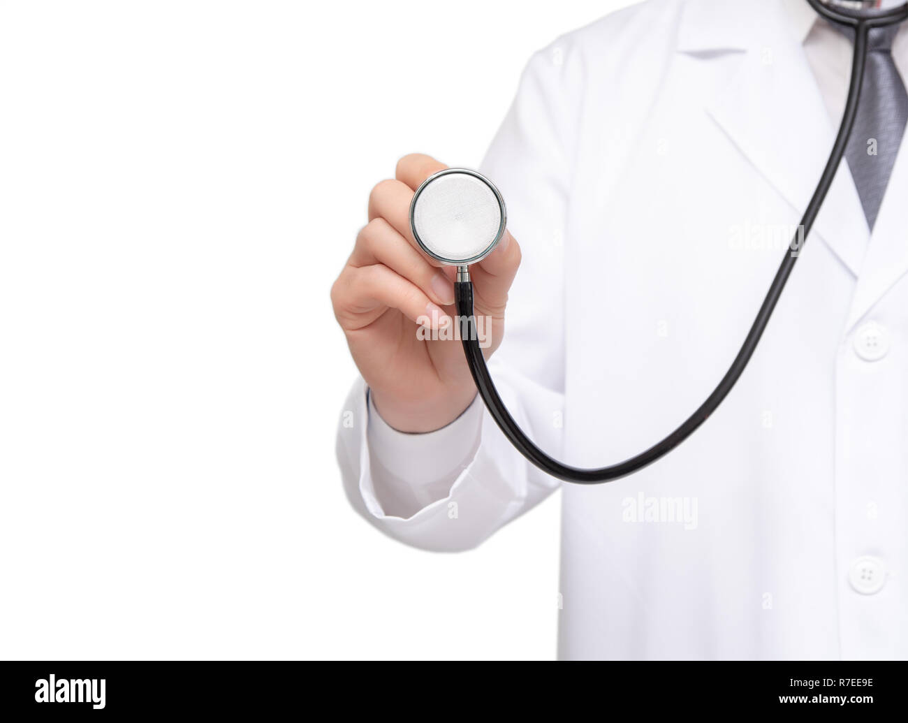 Medical doctor with copy space isolated on white background Stock Photo ...