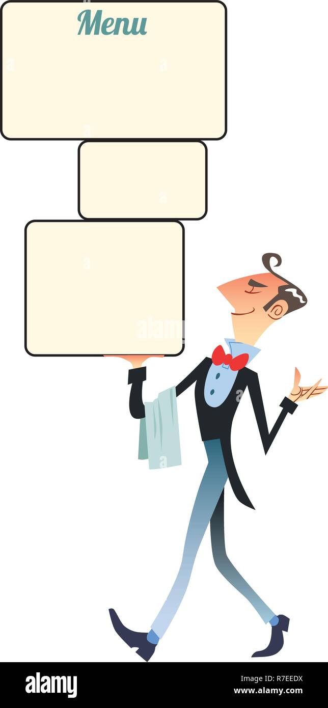 waiter. restaurant menu. Pop art retro vector illustration vintage ...