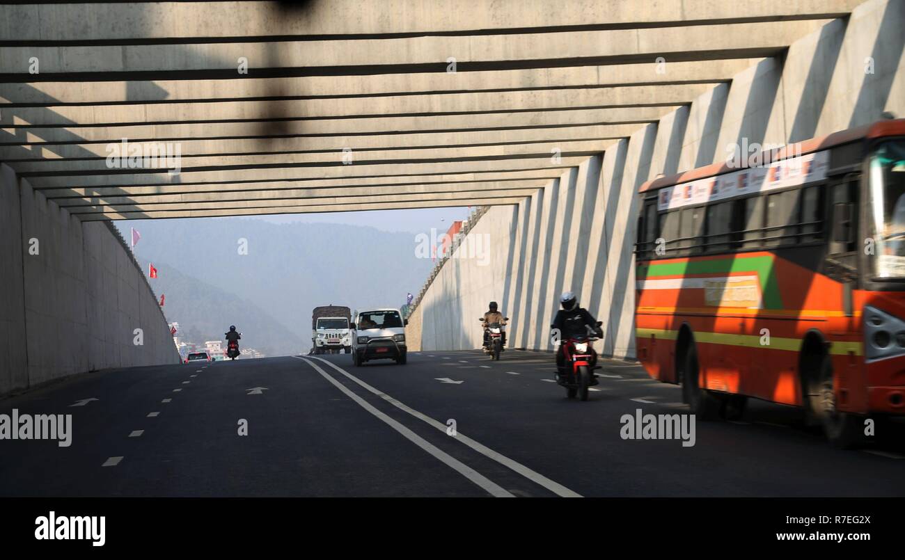 Kathmandu, Kathmandu. 7th Dec, 2018. Vehicles pass an underpass in ...