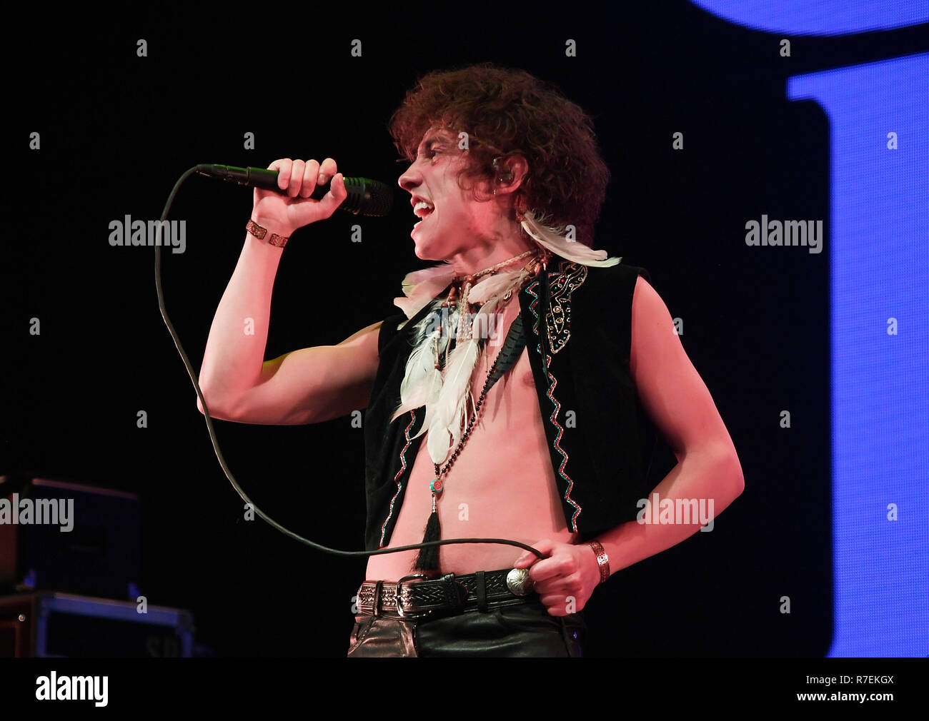 California, USA. 8th Dec 2018. Josh Kiszka of Greta Van Fleet performs ...