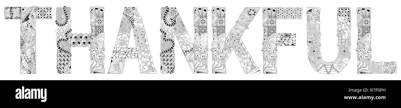 Word THANKFUL for coloring. Vector decorative zentangle object Stock ...