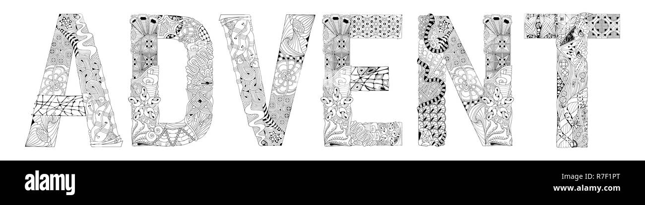 Word ADVENT for coloring. Vector decorative zentangle object Stock ...
