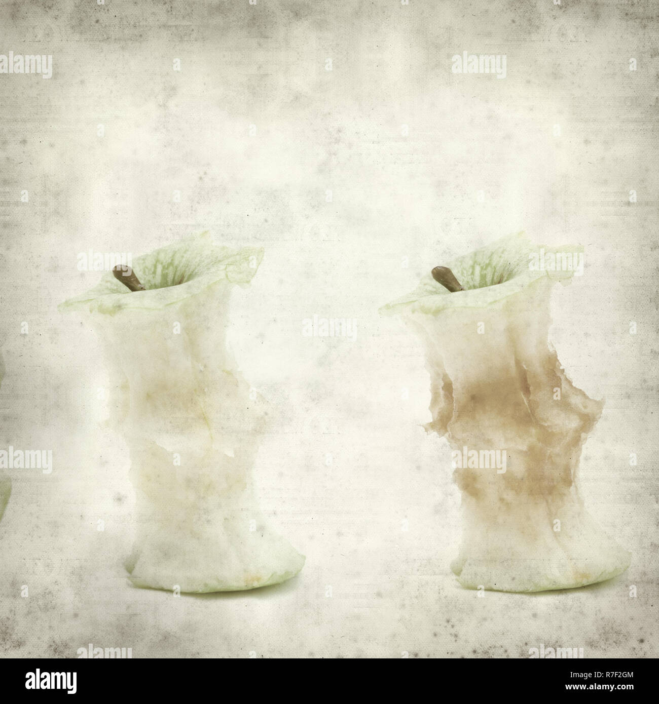 textured old paper background with green apple eating progression Stock ...
