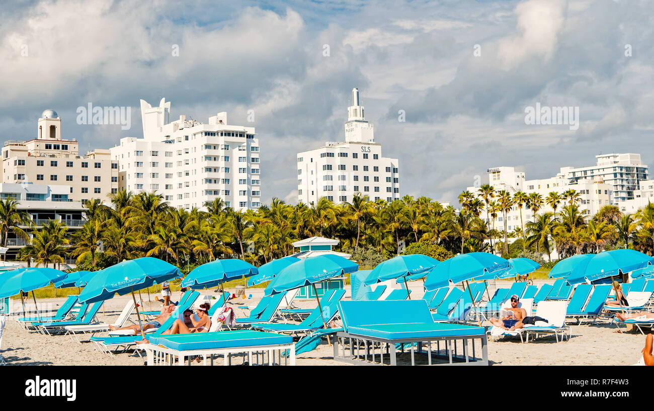 Miami, USA - January 10, 2016: South beach or miami beach. people ...